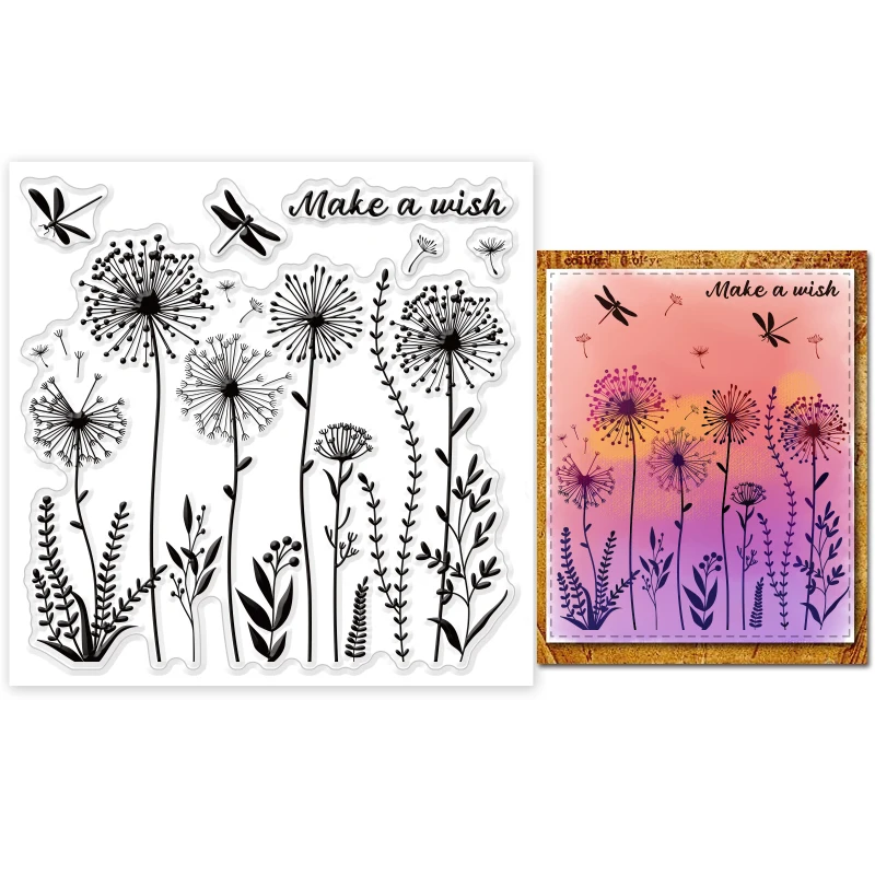 1Sheet Dandelion Clear Stamps Dragonfly Silicone Stamps Plants Rubber ...