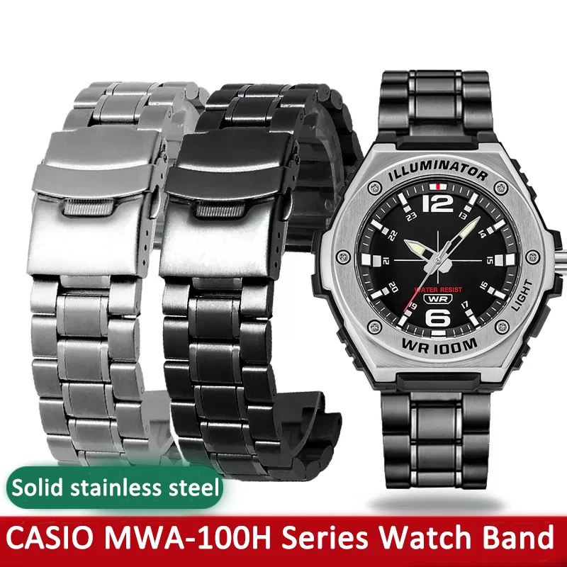 Refined-Steel-Watch-Band-for-Casio-Black-Knight-MWA-100H-MWD-100H-Male ...