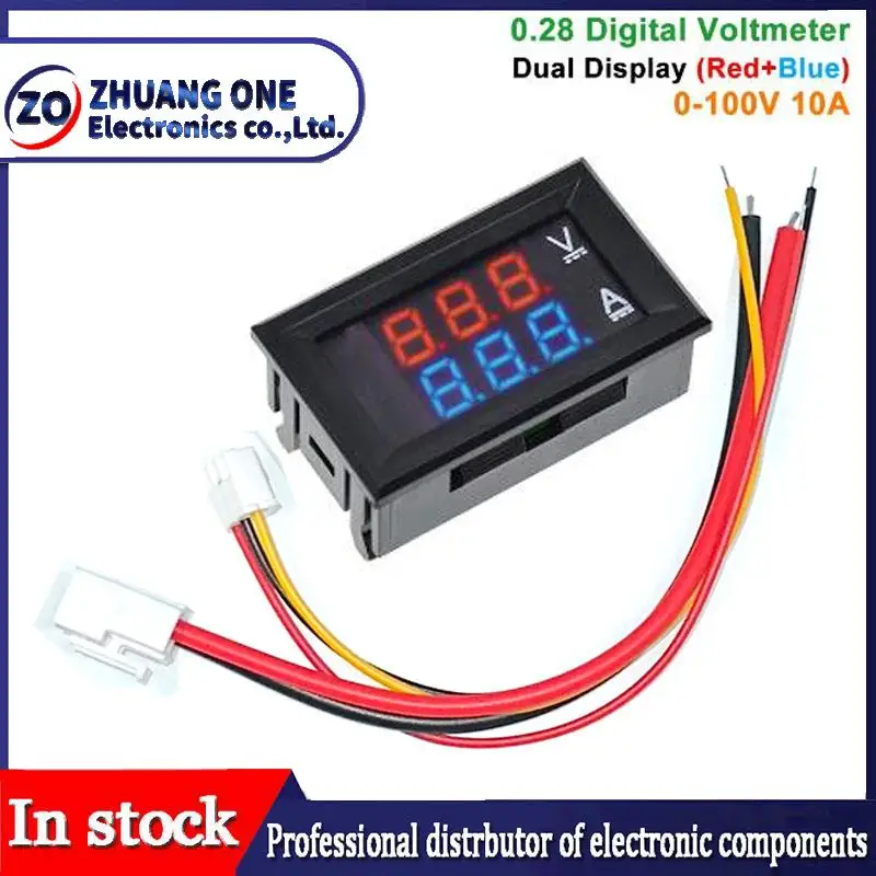 DC 0-100V 10A Voltmeter Ammeter Red+ Blue LED Amp Dual Digital Volt ...