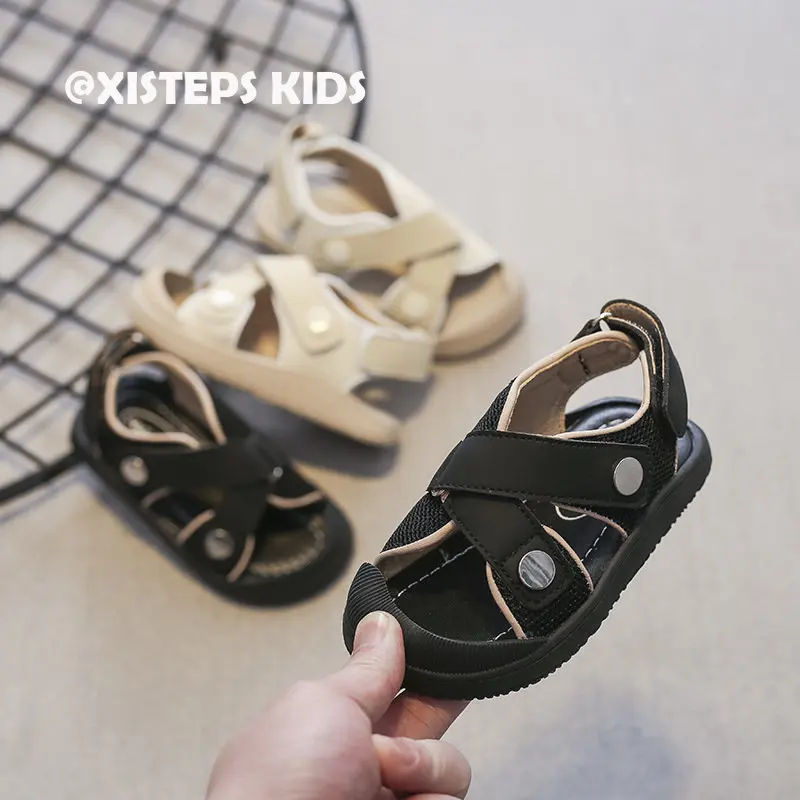Non-slip Soft Baby Girls Boys Sandals Black Beige Children Outdoor ...