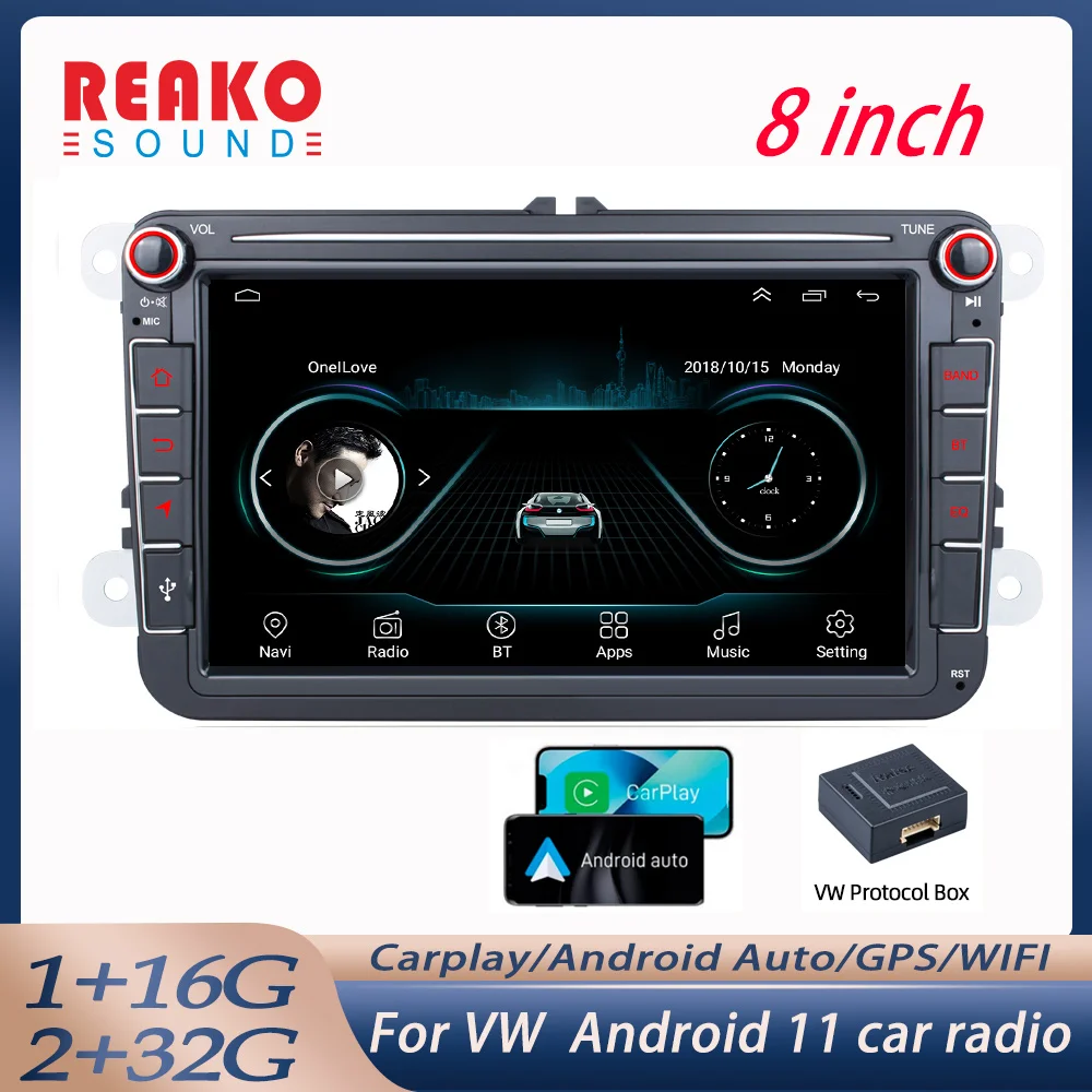 Reakosound Android 11 2 Din 8" Rds Carplay Gps Wifi Car Radio For Vw ...
