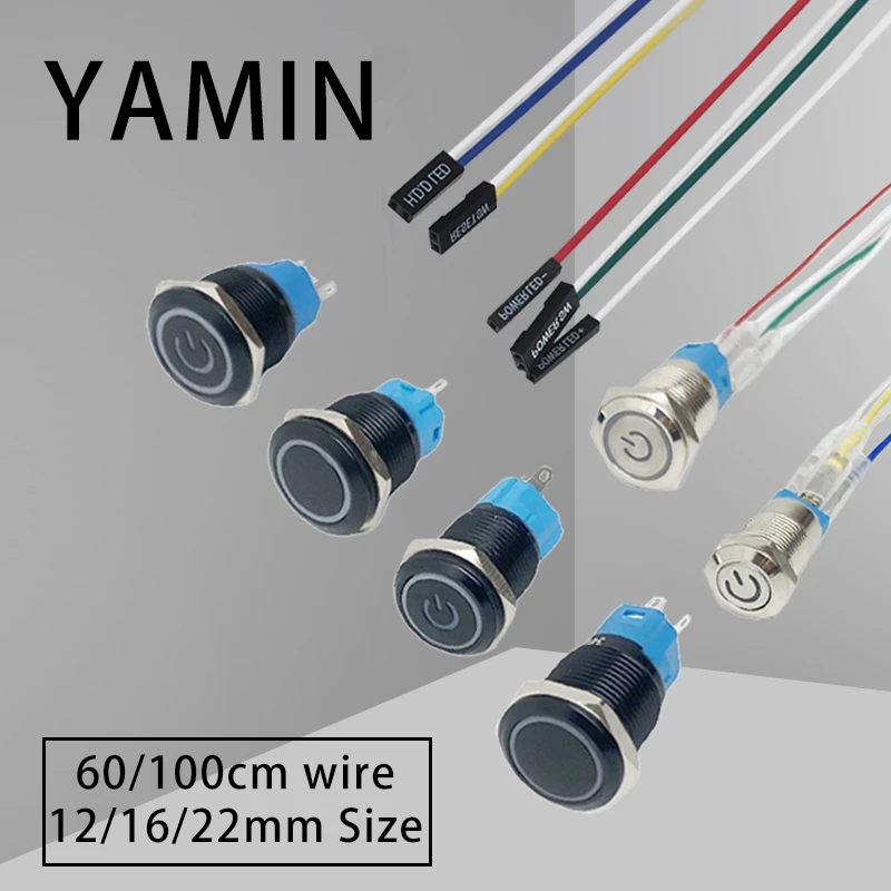 12/16/22mm Metal Push Button Switch 3-6v Diy With Wire For Computer Pc ...