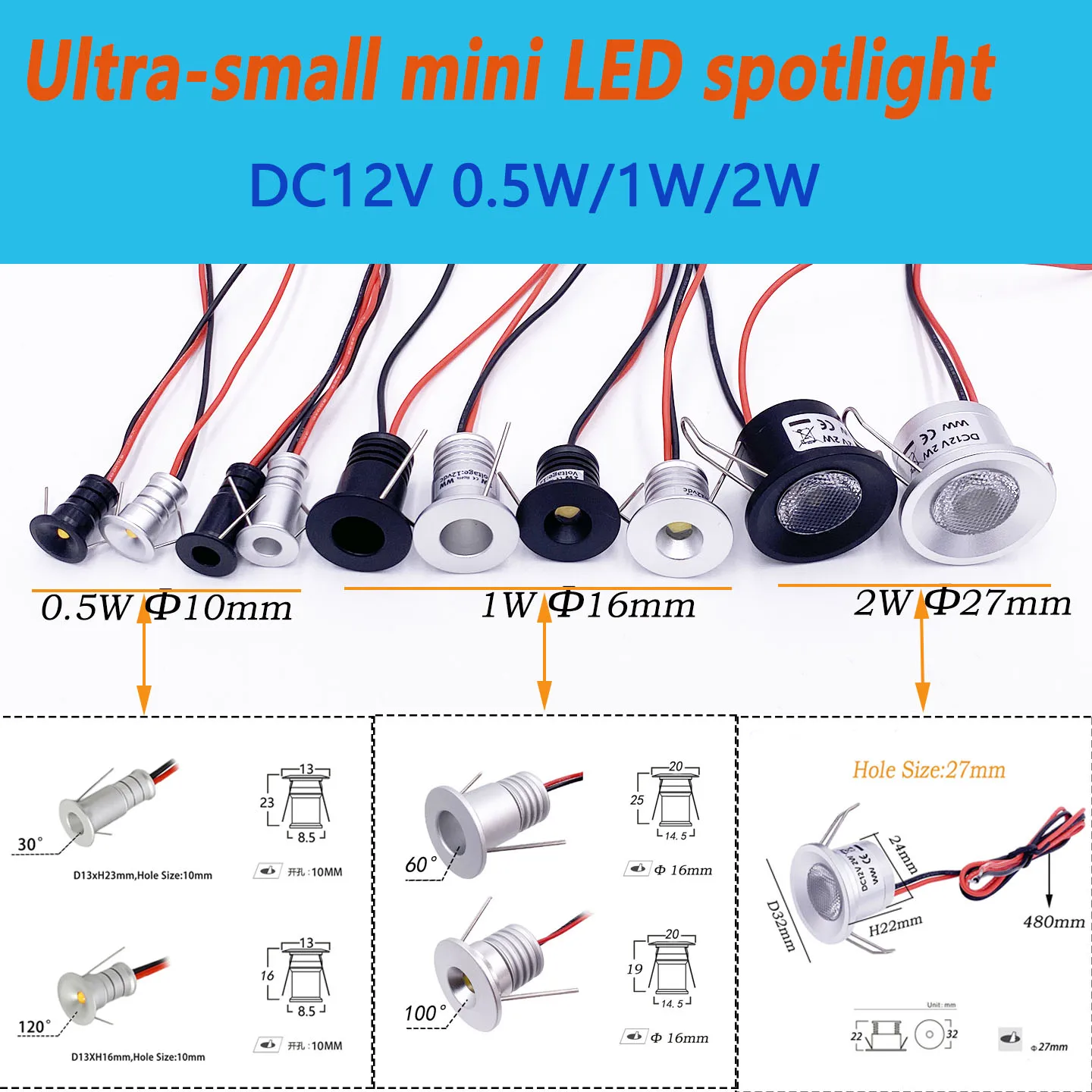 Mini LED Spotlight DC12V 0.5W 1W 2W Small Dimmable Stair Light Kitchen ...