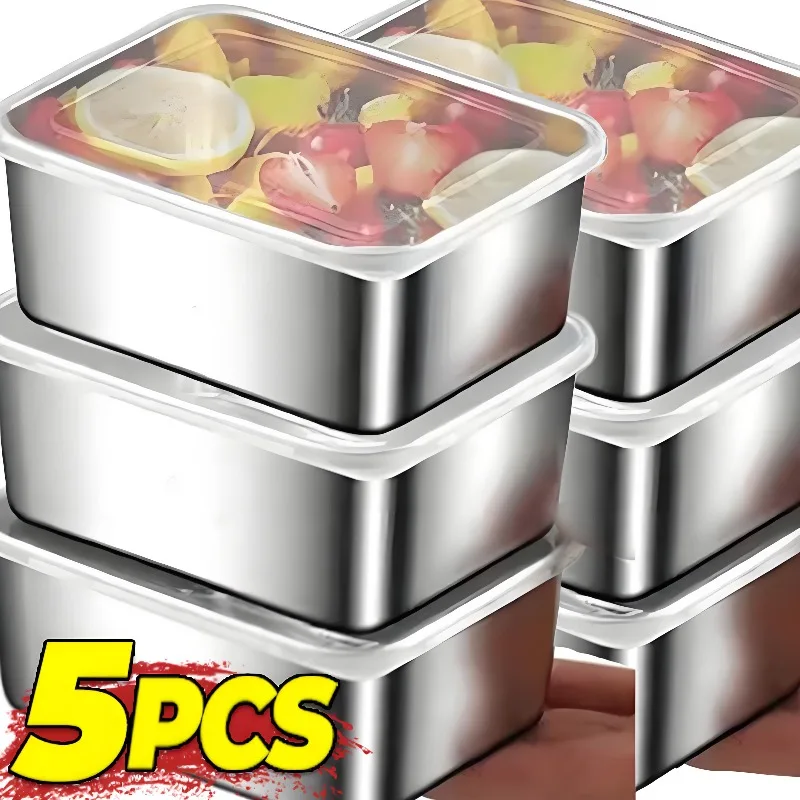 1/5x Stainless Steel Food Container Thicken Freezer Crisper Rectangular ...