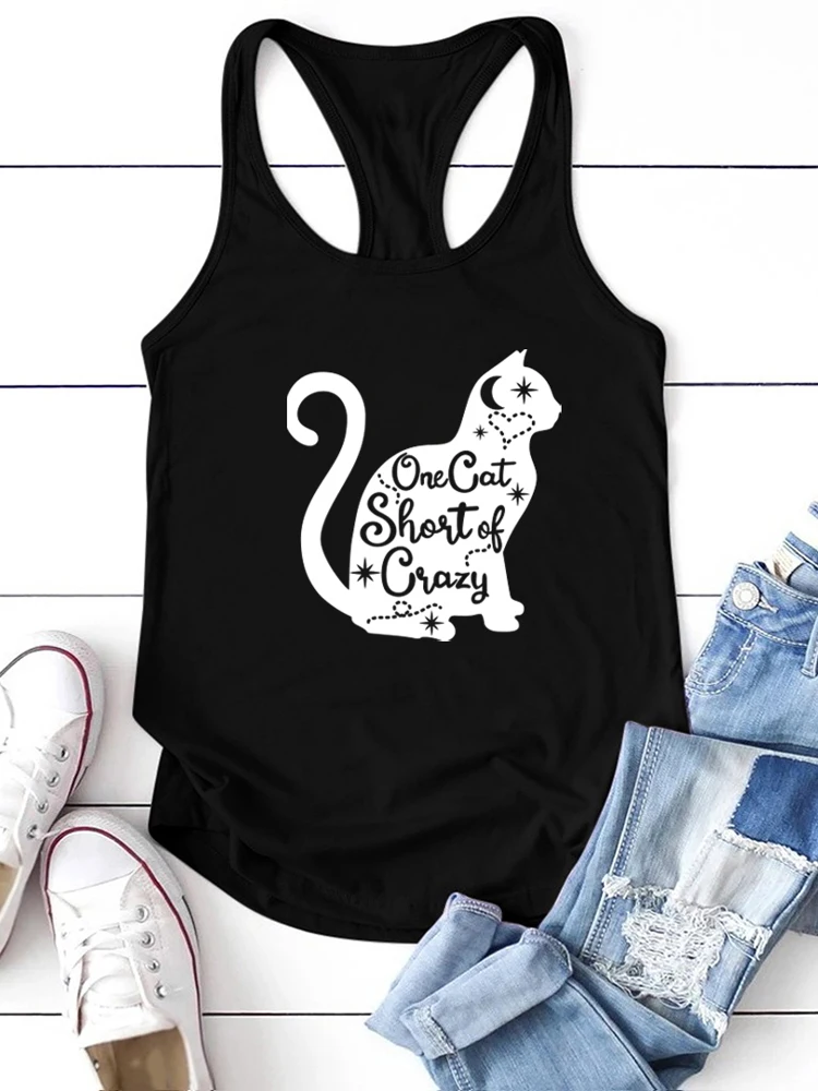 One Cat Short of Crazy Printe Funny Women Tank Tops Sleeveless Summer ...