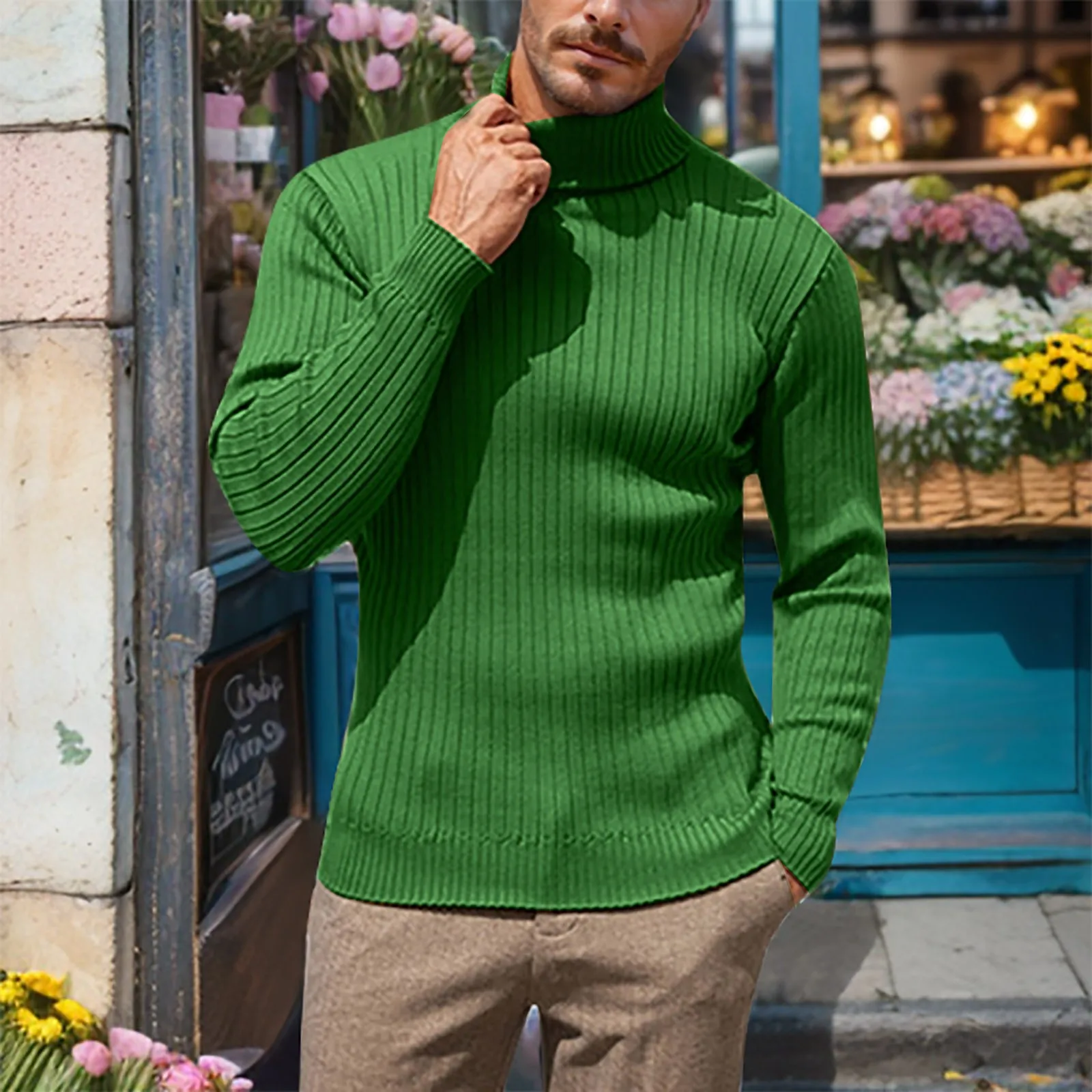Su-ter-de-Punto-Verde-Retro-para-hombre-su-ter-informal-de-cuello-alto ...