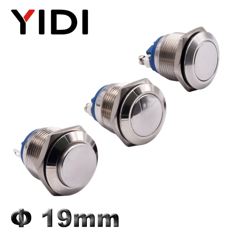 19mm Metal Push Button Switch Stainless Steel Brass 2 Pin 1NO Switch ON ...