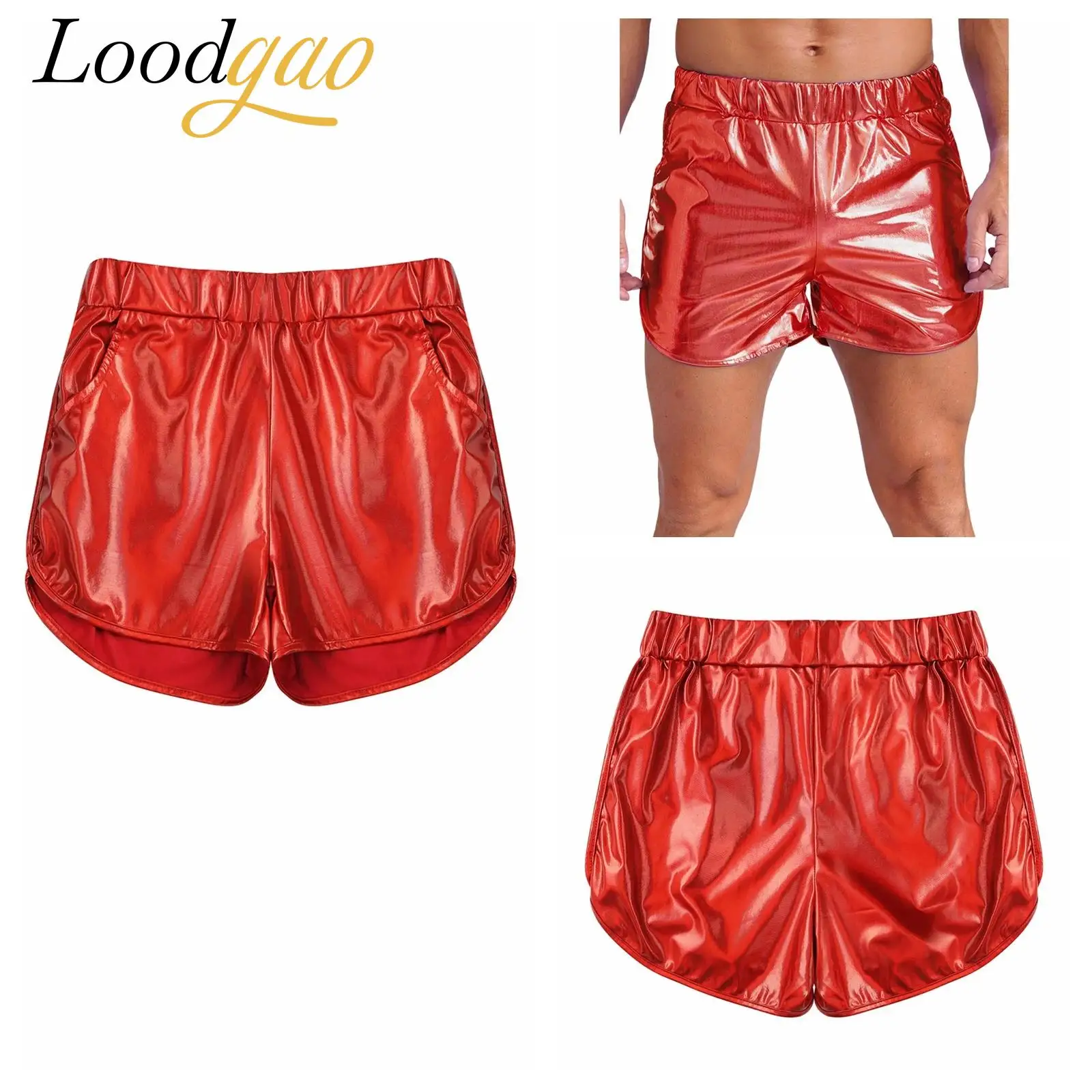 Mens Metallic Shiny Shorts Elastic Waist Short Pants Holographic ...