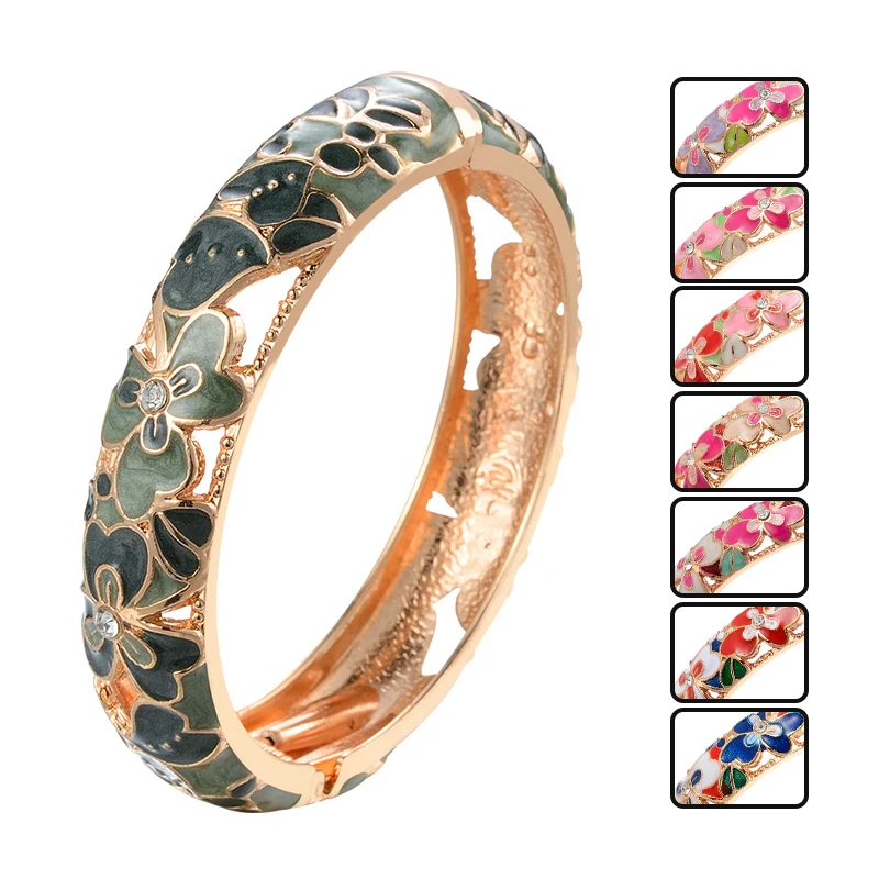 Ujoy Enameled Four-leaved Clover Cuff Bangles Gift Hollow Bracelets ...