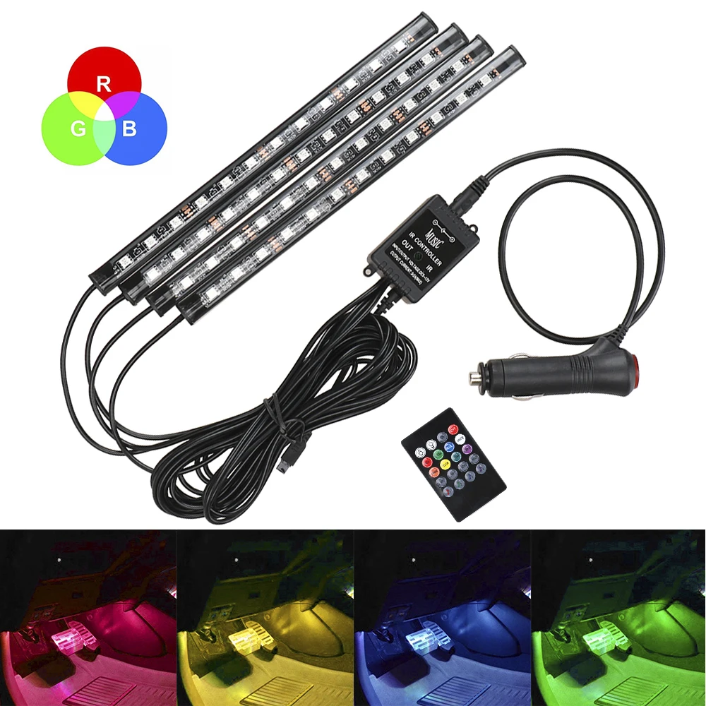 12V DIY Car Interior Ambient Mood Lights LED Strips RGB Lamps 24-48 ...