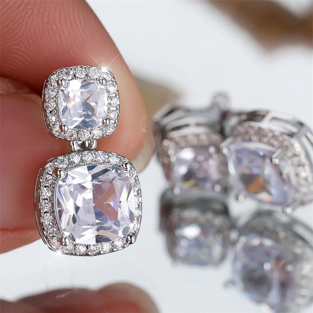 Luxury Big White Zircon Clip Earrings For Women Luxury Crystal Female ...