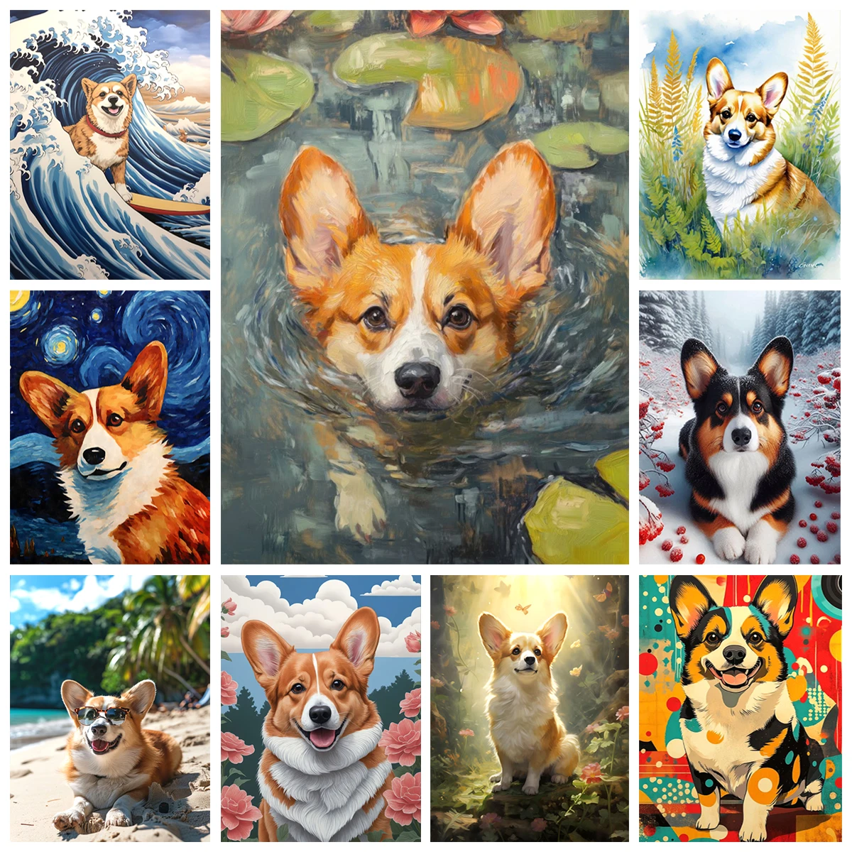 Welsh Corgi 5D Diamond Painting Cute Pet Dog Art Mosaic Portrait DIY ...