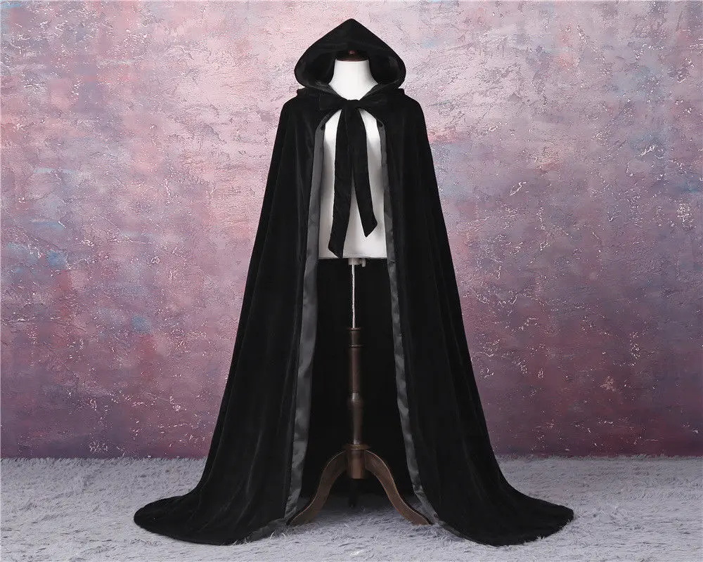 Black-Velvet-Hooded-Cloak-Bridal-Cloaks-Capes-Floor-Length-Witch-Cloak ...
