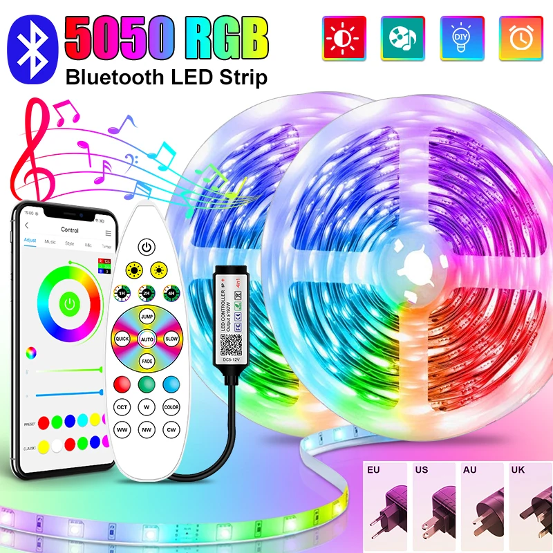 5M-30M-Bluetooth-LED-Strip-Lights-5050-RGB-Tape-Diode-Tira-Fita-Luses ...