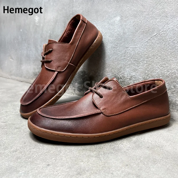 Brown/black Leather Casual Shoes Soft Leather Soft Sole Lace-Up Flats ...