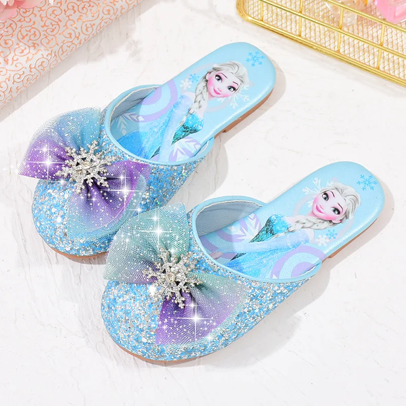 Disney Girl's Sandals Slippers Frozen Princess Elsa Sequin Bow ...