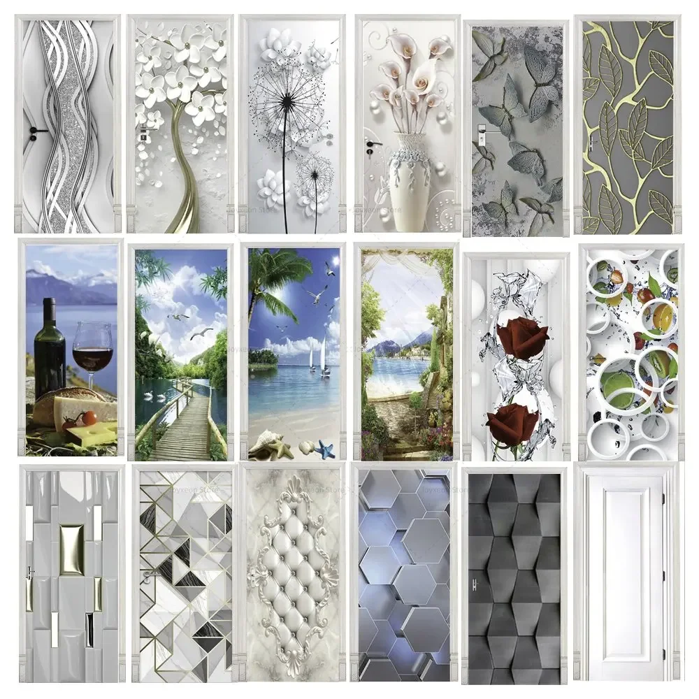 3D-Geometric-Door-Sticker-Vinyl-PVC-Matte-Film-Waterproof-Self-Adhesive ...