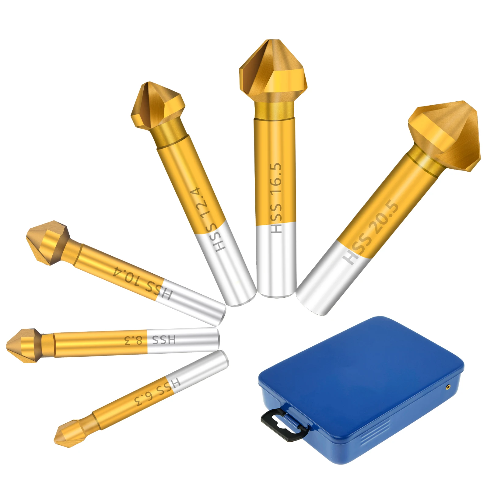 6Pcs-Titanium-Round-Shank-3-Flute-90-Degree-HSS-Chamfering-Cutter-End ...