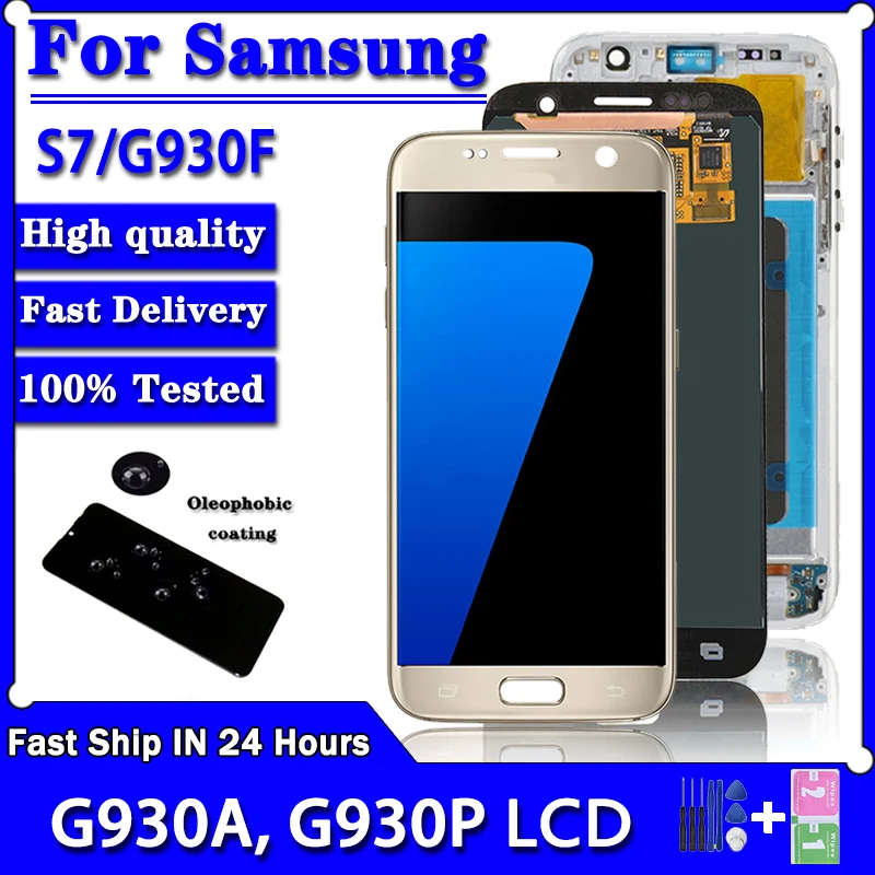 5.1"Super AMOLED For Samsung S7 G930 G930F LCD Display With Frame Screen Digitizer Assembly With ...
