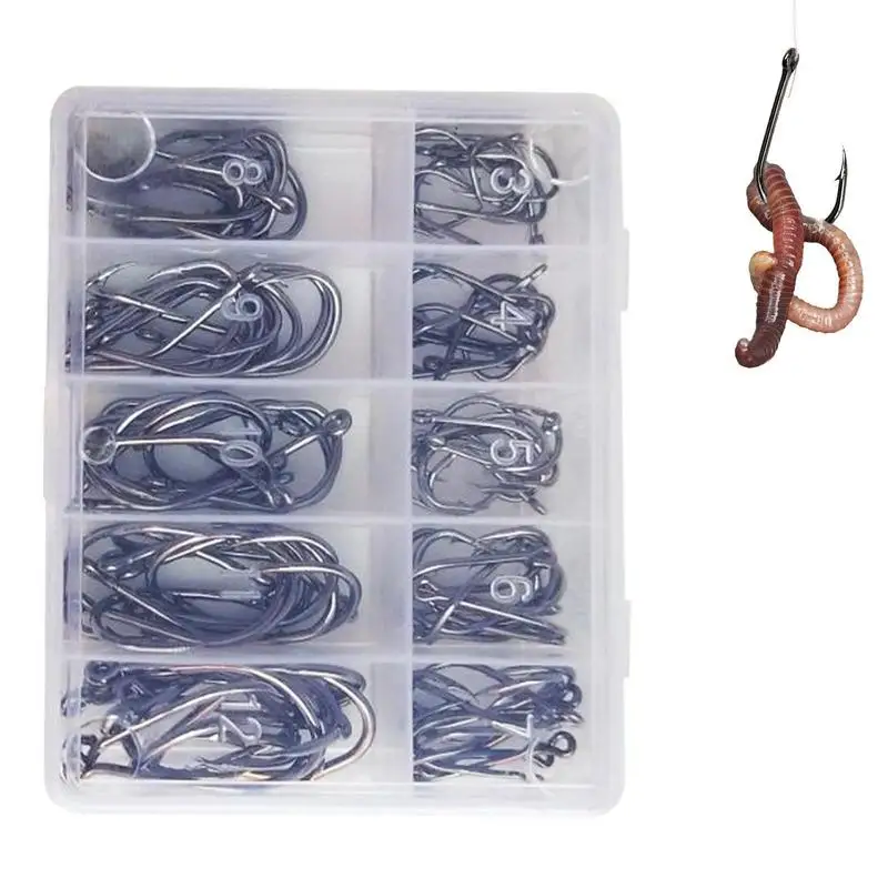 100pcs Fish Hook Set High Carbon Steel Catfish Hooks Saltwater Barbed ...