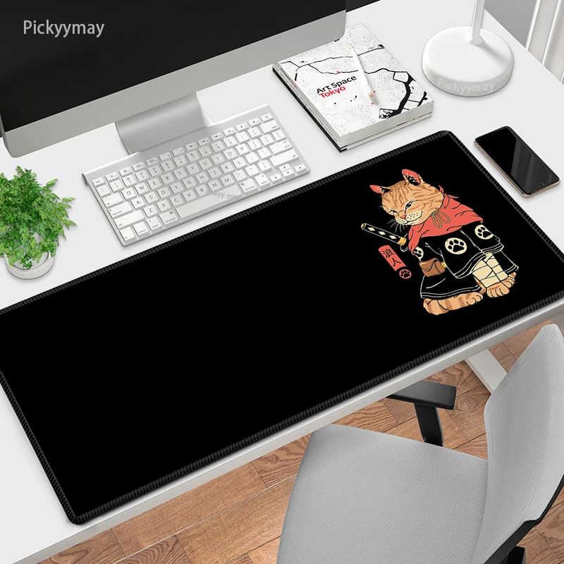 Japan-Samurai-Cat-Large-Mouse-Mat-Art-Mousepad-Big-Black-Mousepads ...