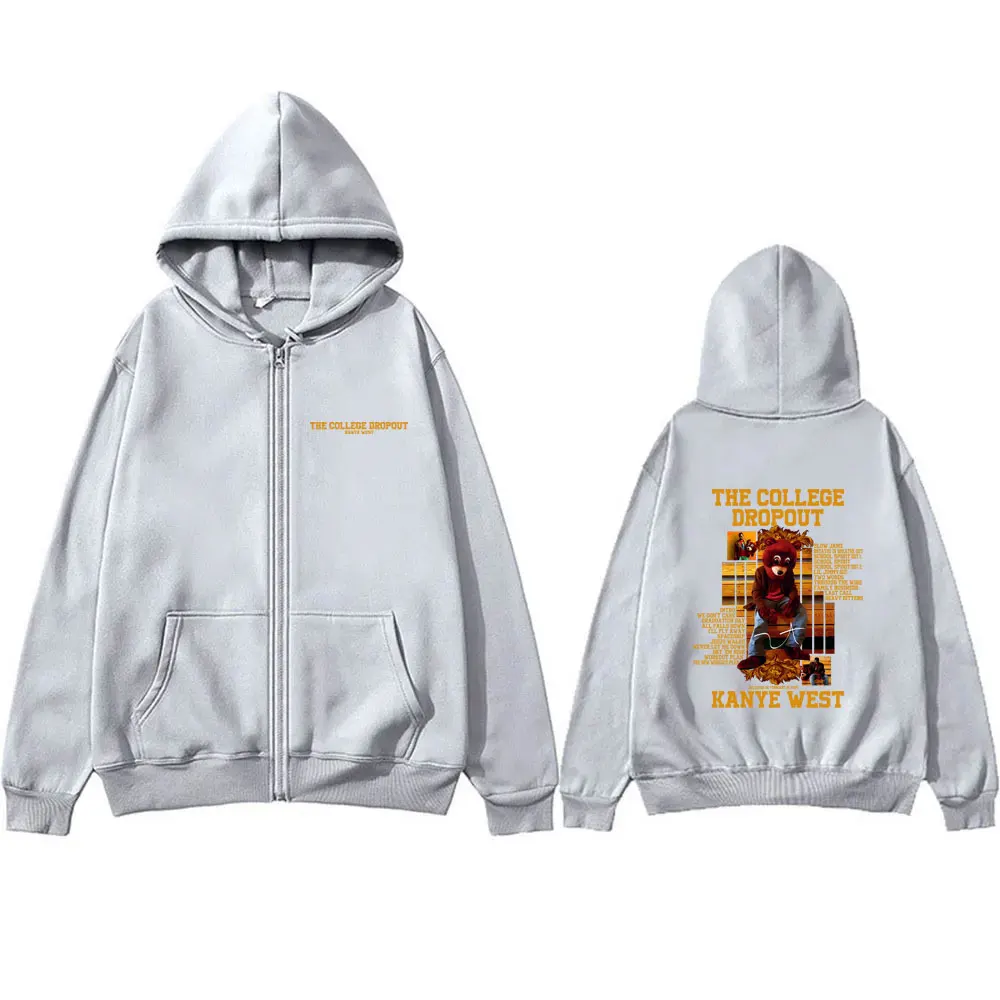Rapper Kanye West The College Dropout Bear Print Zipper Hoodie Men ...