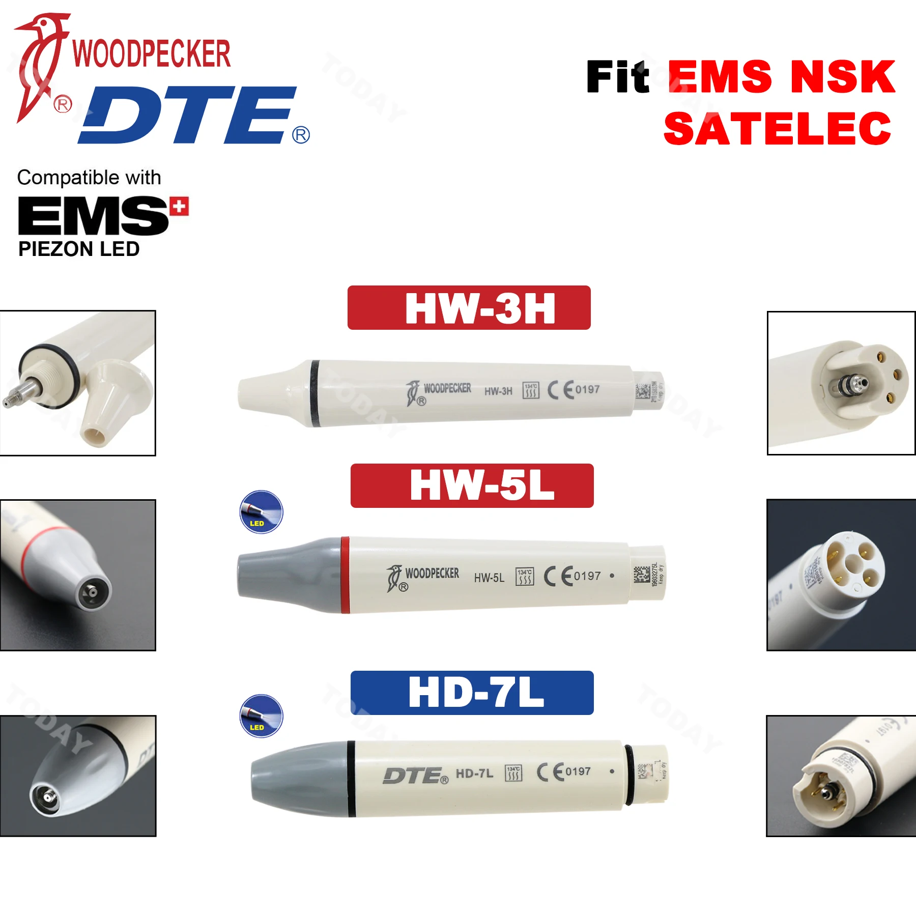 Woodpecker DTE Dental Ultrasonic Scaler Handpiece LED Light HW-3H HW-5L ...