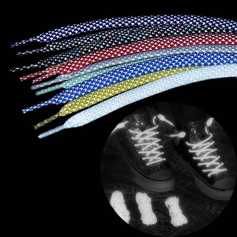 1Pair Flat Reflective Shoelaces For Sneakers Glow At Night Sport ...