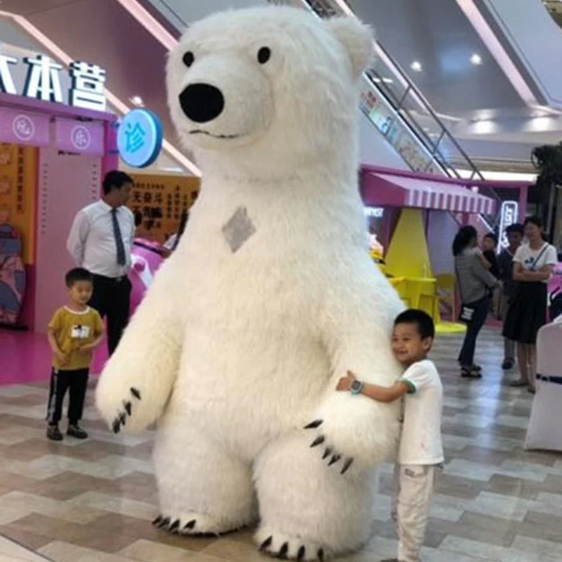 10ft Giant Inflatable Polar Bear Costume Adult Blow Up Fur Plush Mascot ...