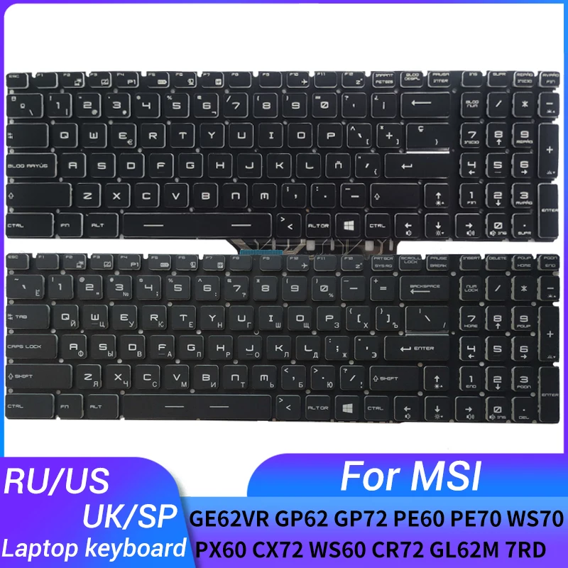NEW-Russian-US-UK-Spanish-laptop-keyboard-FOR-MSI-GE62VR-GP62-GP72-PE60 ...
