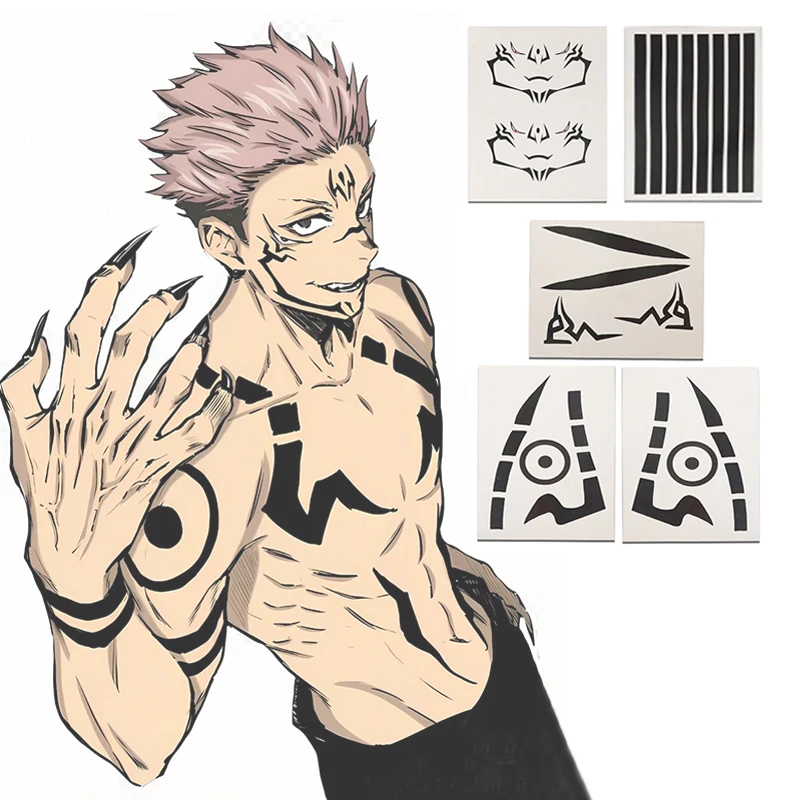 Anime Jujutsu Kaisen Ryomen Sukuna Cosplay Full Body Waterproof Tattoo ...