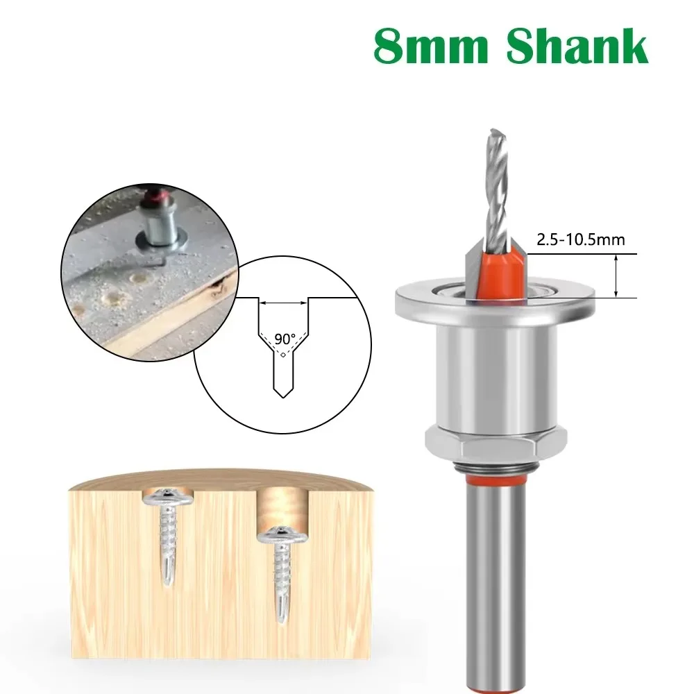 8mm Shank HSS Countersink Woodworking Router Bit Milling Cutter Screw ...