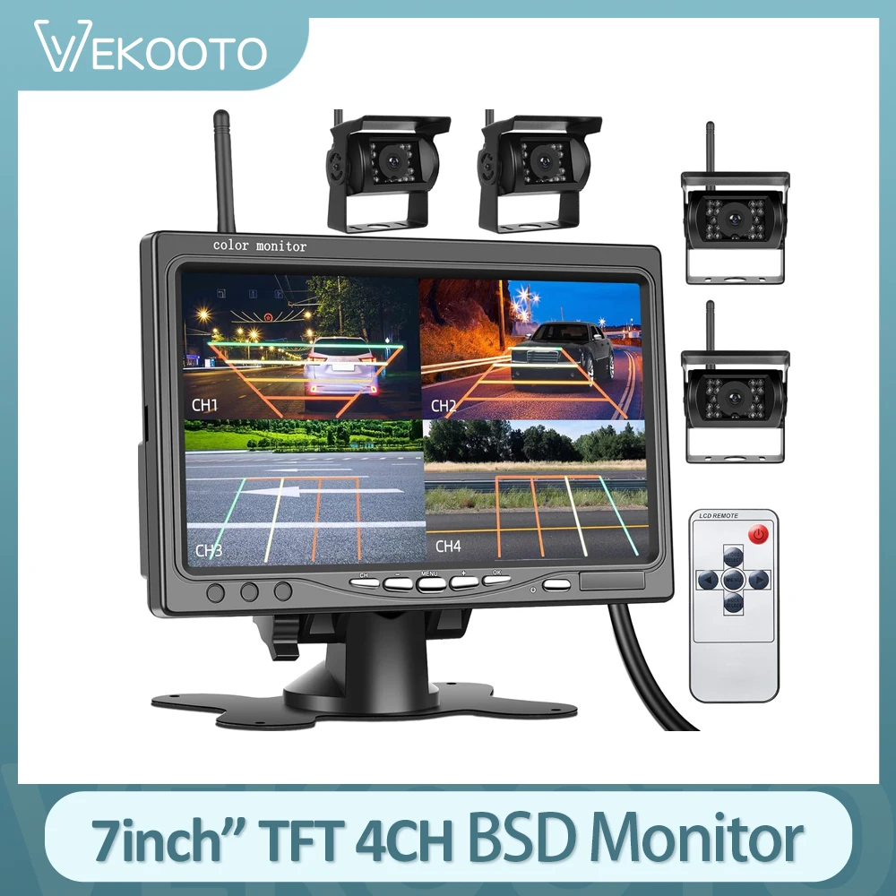 Wireless 7'' 4ch BSD Car Monitor Screen 4pcs Rear View Camera For Truck ...