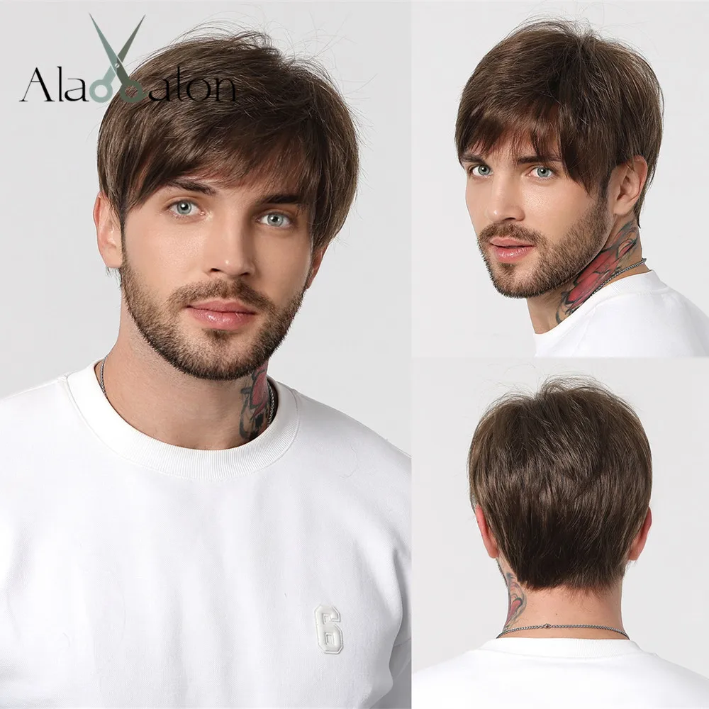 ALAN-EATON-Perruque-courte-marron-fonc-pour-homme-perruques-synth ...
