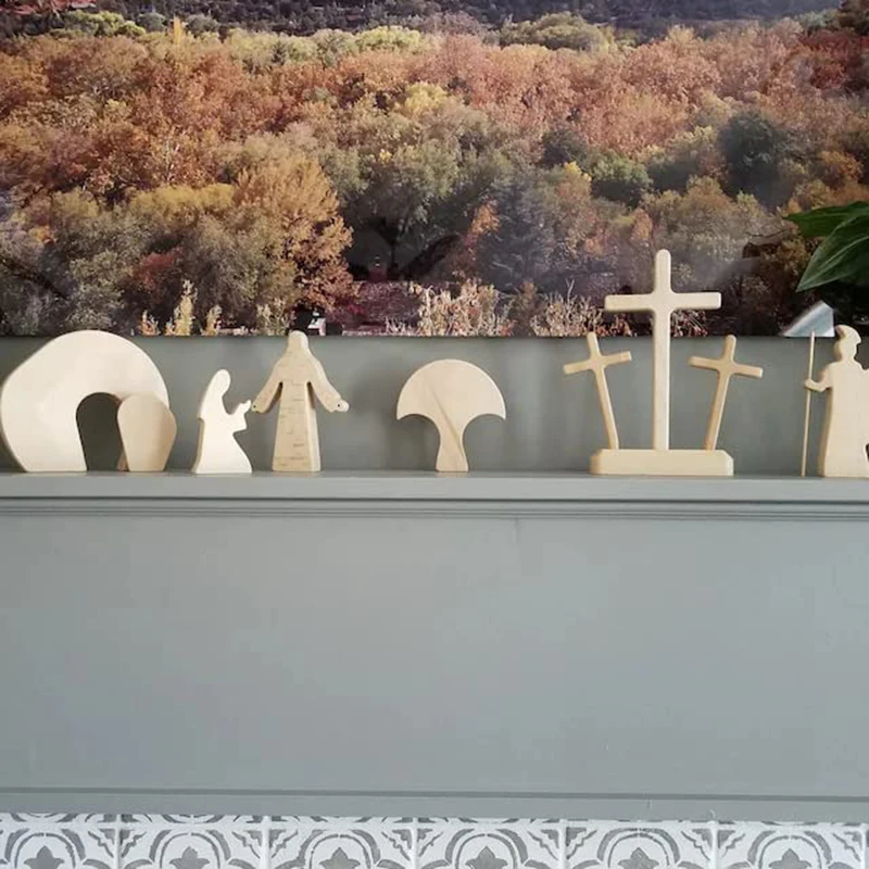 Easter Ornament Resurrection Scene Wooden Statue Home Decor Seasonal ...