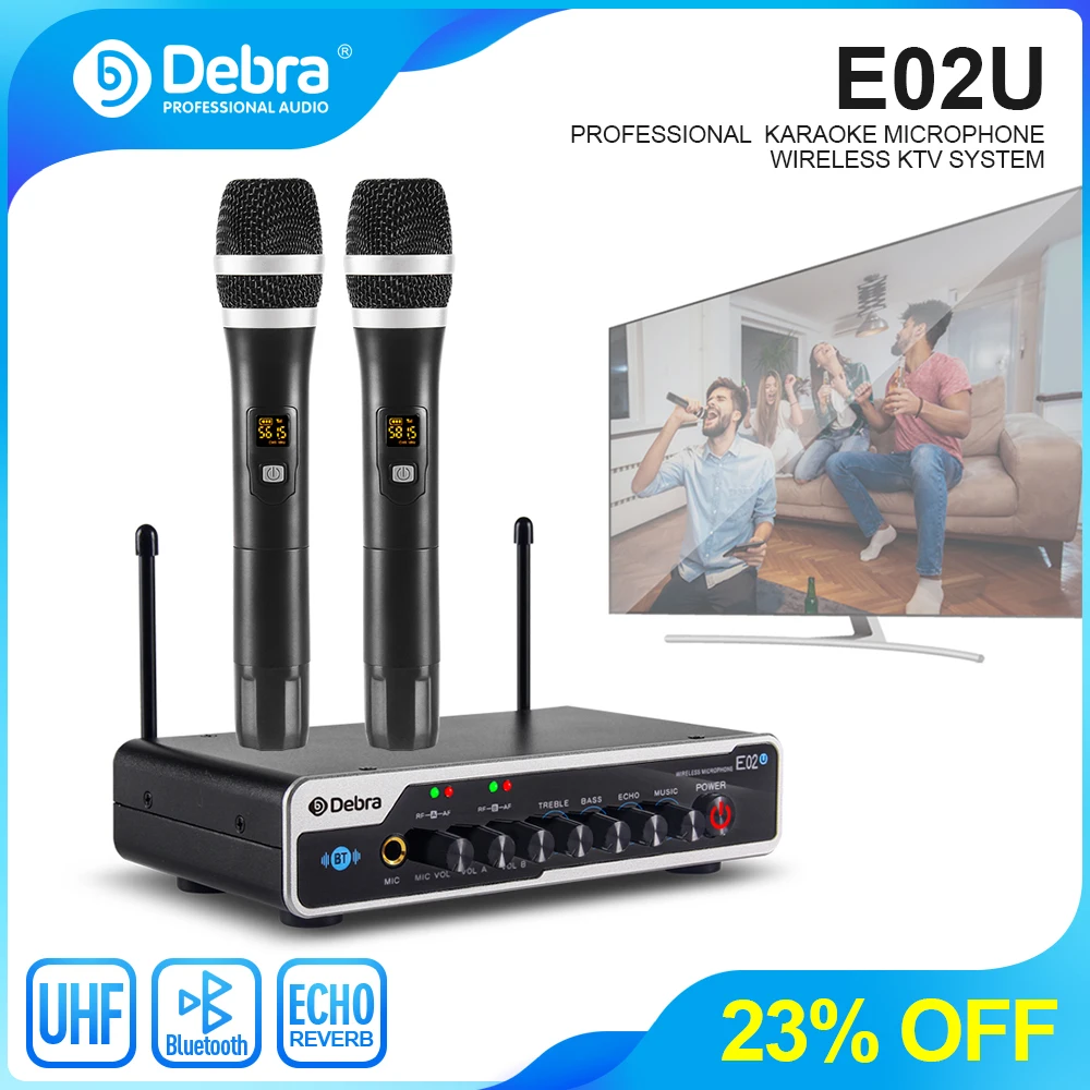 Debra-E02U-Wireless-Microphone-System-2-Handheld-With-Bluetooth-And ...