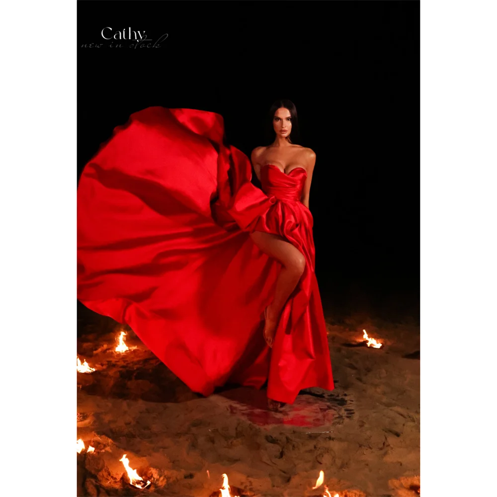 Cathy Customized A-Line High-low Red Strapless Prom Dress Asymmetrical ...