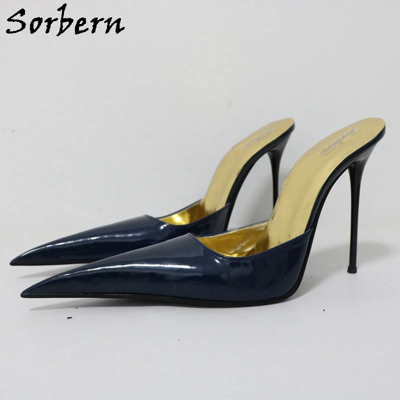 Sorbern-Navy-Blue-Genuine-Leather-Pump-Women-Shoes-Long-Pointed-Toe ...