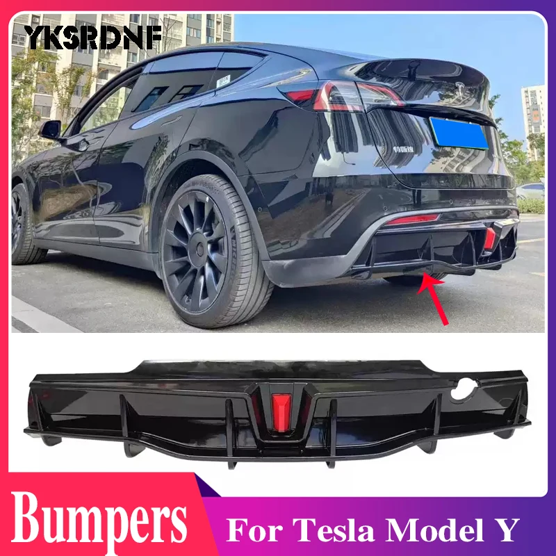 For-Tesla-Model-Y-2018-2022-4-Door-Rear-Bumper-Diffuser-Lip-ABS-Carbon ...