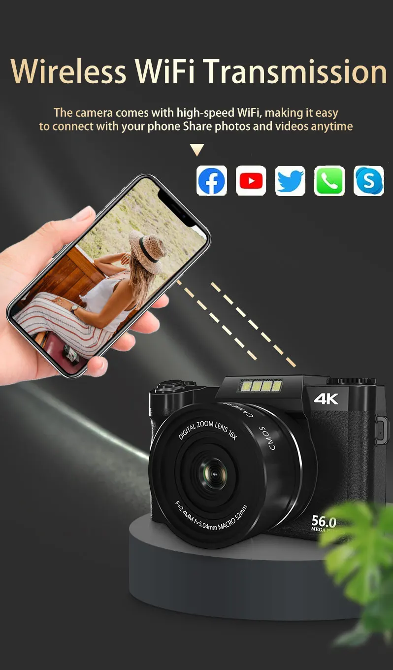 56MP Digital Photo Camera For Photography 4K Vlog Camcorder 3" Screen ...