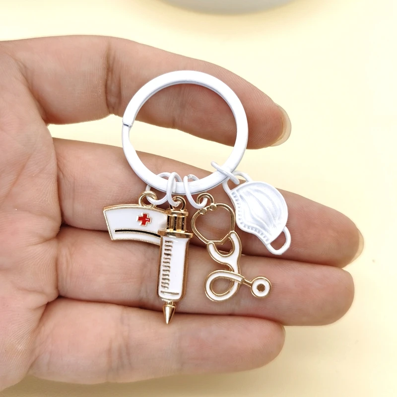 New-Doctor-Keychain-Medical-Tool-Key-Ring-Injection-Syringe-Stethoscope ...