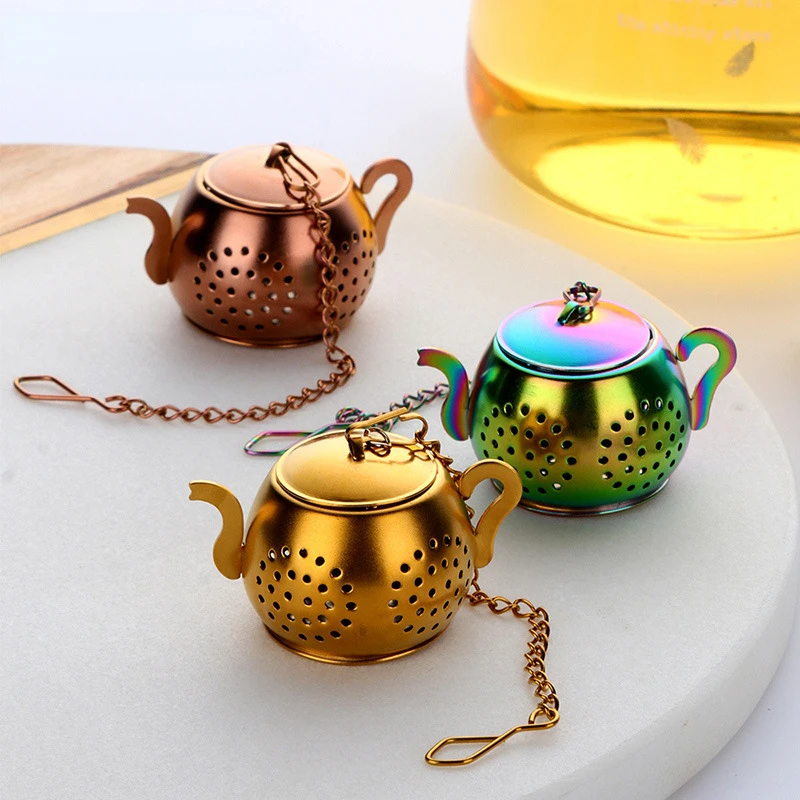 Teapot Shape Tea Strainer Stainless Steel Loose Tea Infuser with Chain ...