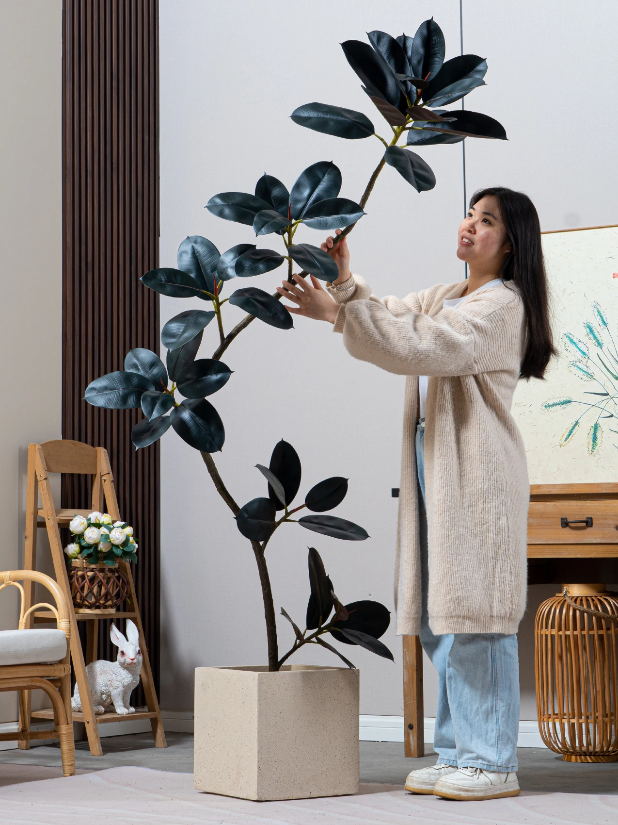 Black-Gold-Just-Rubber-Tree-Simulation-Green-Plant-Pot-Large-Bionic ...