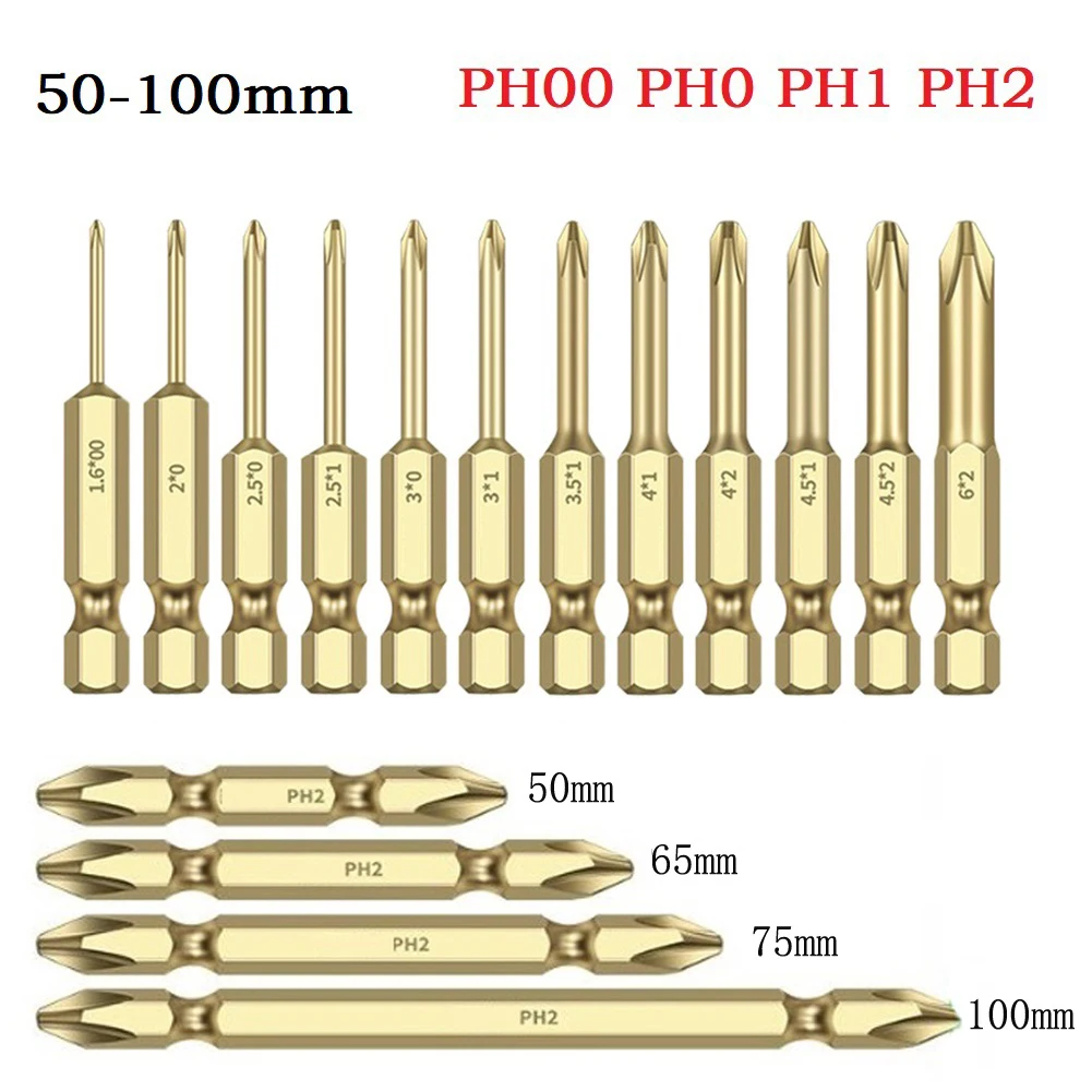 16PCS 50mm 1/4 Hex Shank Screwdriver Bit Electric Impact Drill PH00 PH0 PH1 PH2 Magnetic Screw ...