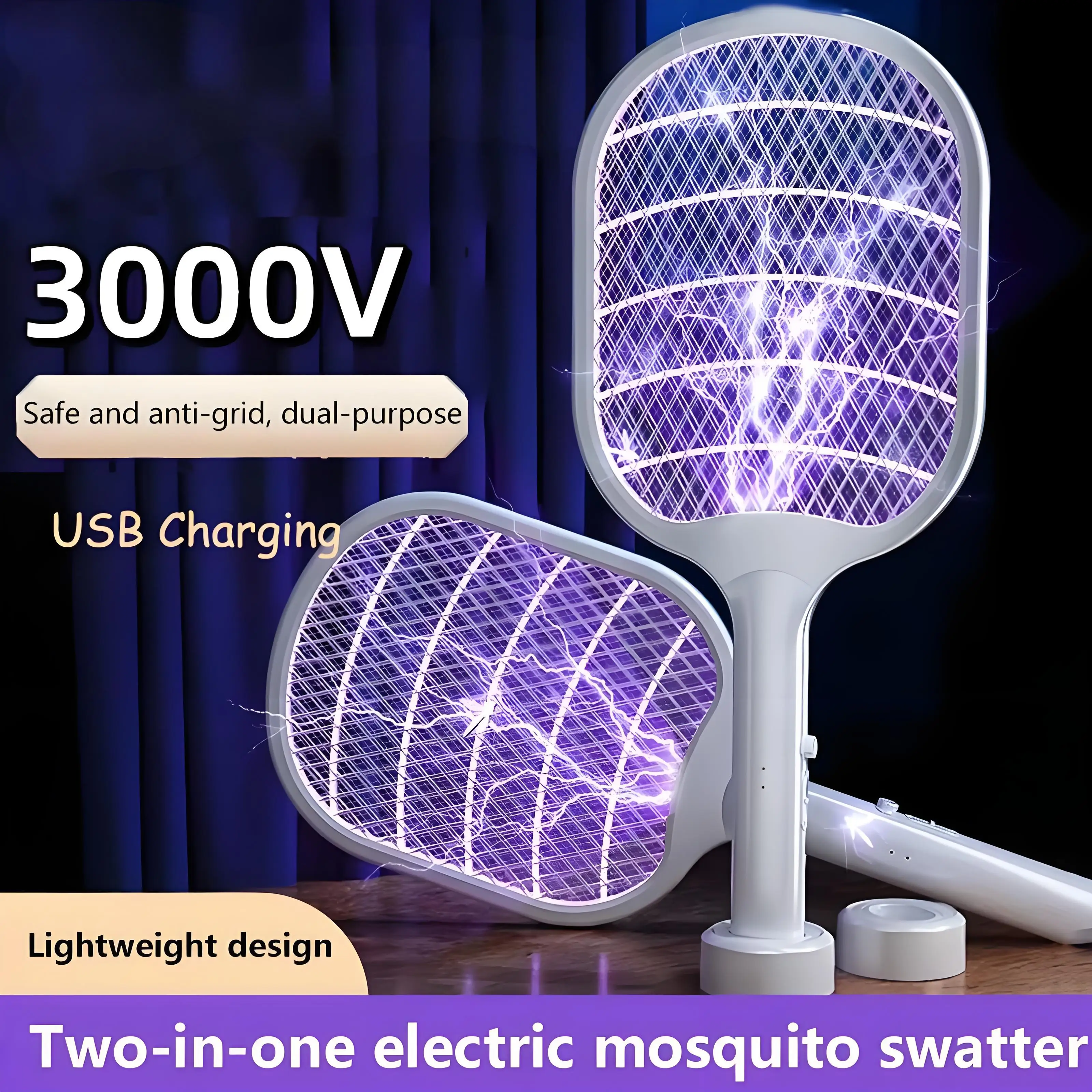 Matamoscas eléctrico Xiaomi de 3000V, matamoscas recargable 2 en 1 ...