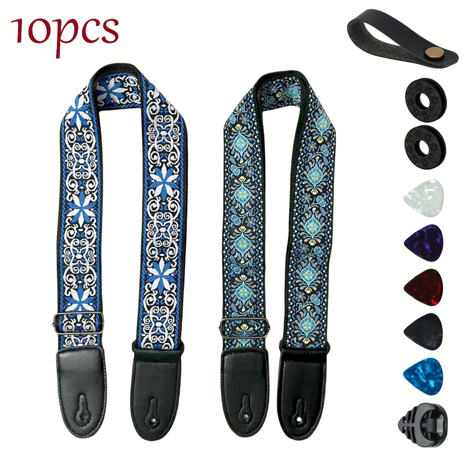 10Pcs-Guitar-Strap-Electric-Guitars-and-Bass-Jacquard-Weave-Embroidered ...