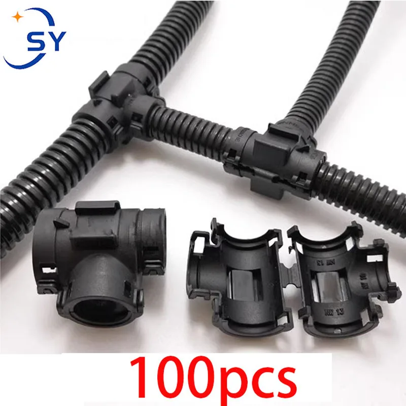 100 Pieces Of Wire Harness Corrugated Pipe Three-way Joint Hose PA66 ...