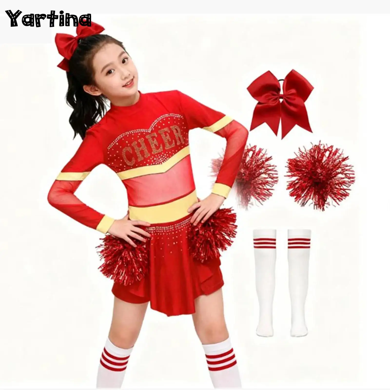 Kids Girls Cheerleading Uniform Cheerleader Modern Ballet Dance Costume ...