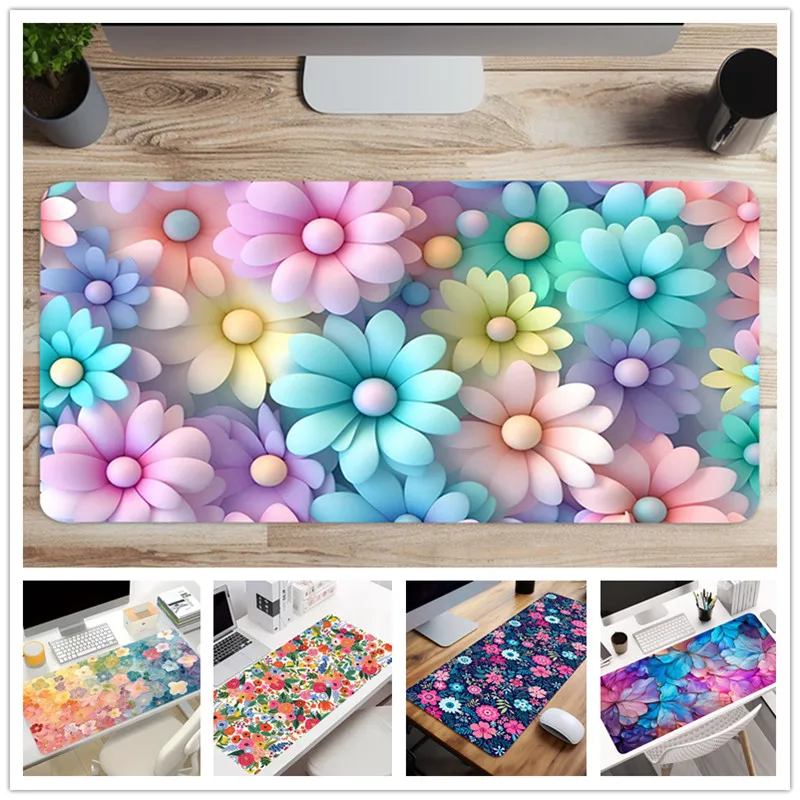 Cute Colorful Flower Mouse Pad Girl Office Keyboard Computer Kawaii ...