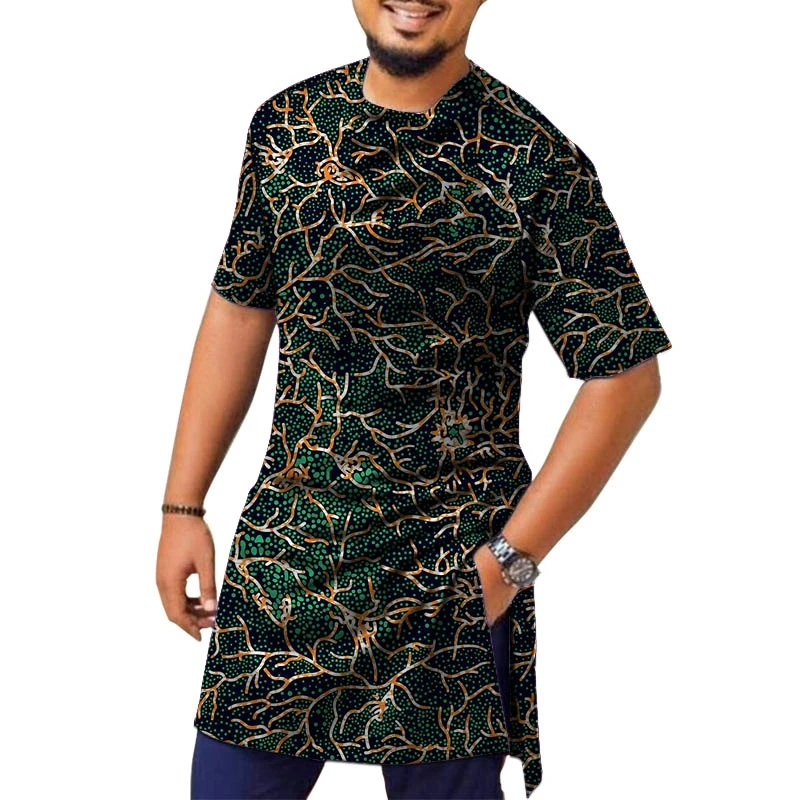 African Fashion Gorgeous Print Design Men's Tops Nigeria Style Colorful ...